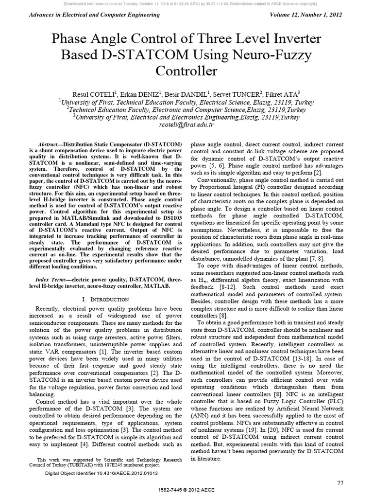Phase Angle Control D Statcom Pdf Power Inverter Control Theory 