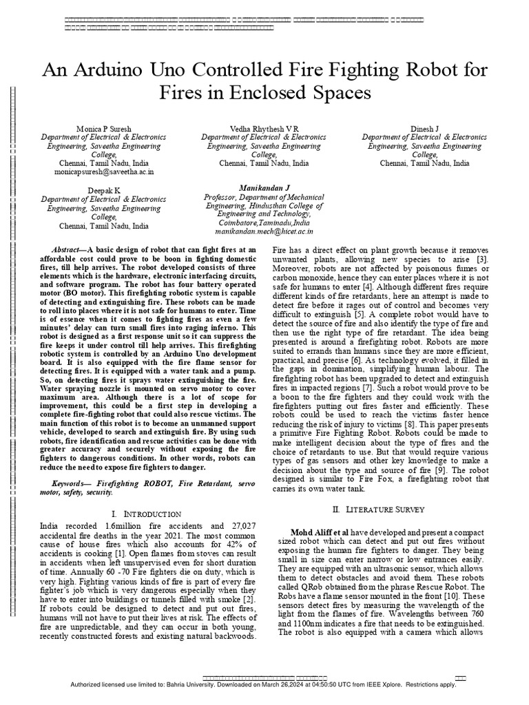 An Arduino Uno Controlled Fire Fighting Robot For Fires in Enclosed ...
