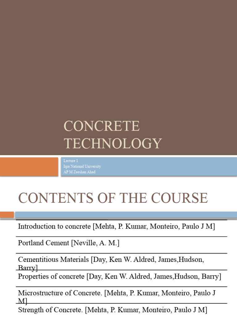 Lecture 1 Concrete Technology | PDF | Deformation (Engineering) | Concrete