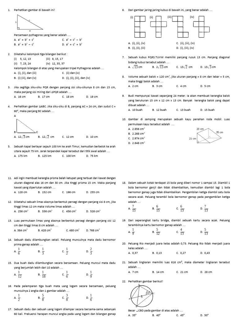 Soal Latihan PAT Matematika (Kelas 8) | PDF