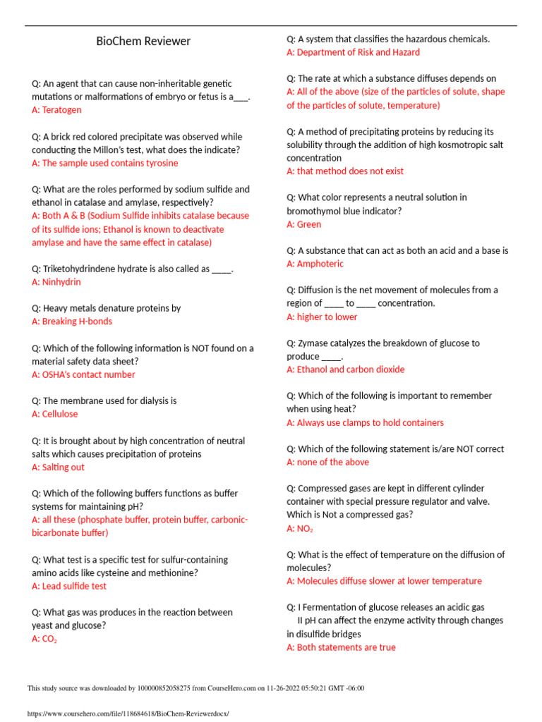 BioChem Reviewer | PDF | Denaturation (Biochemistry) | Buffer Solution