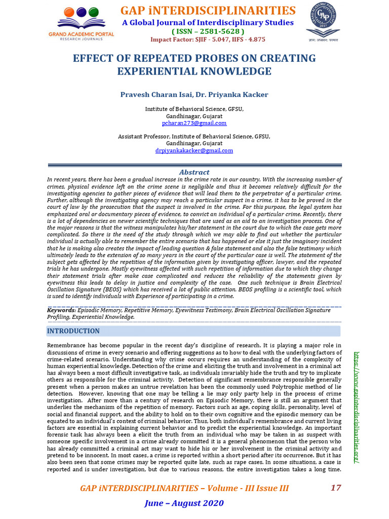 Gap Interdisciplinarities A Global Journ | PDF | Recall (Memory) | Memory