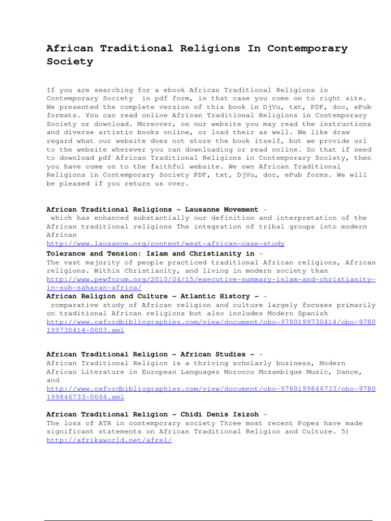 African Traditional Religions Today | PDF | Psychological Attitude ...