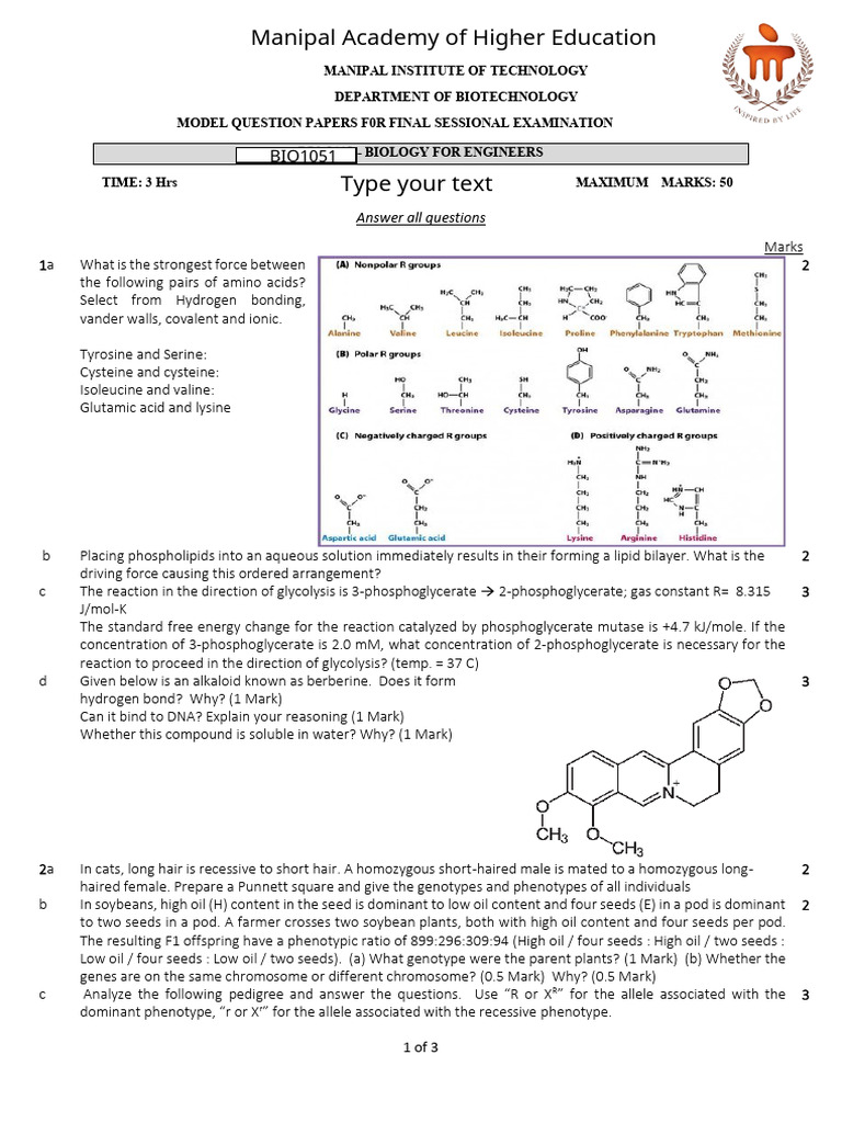 BIO model question paper | PDF