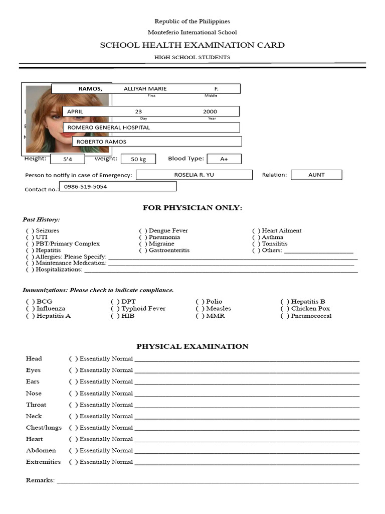 1 Health Form | PDF | Pediatrics | Health Sciences