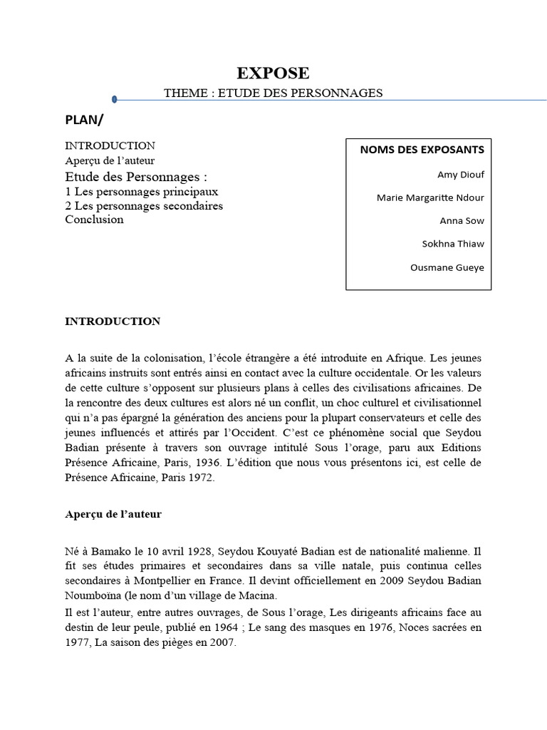 Etude Des Personnages | PDF