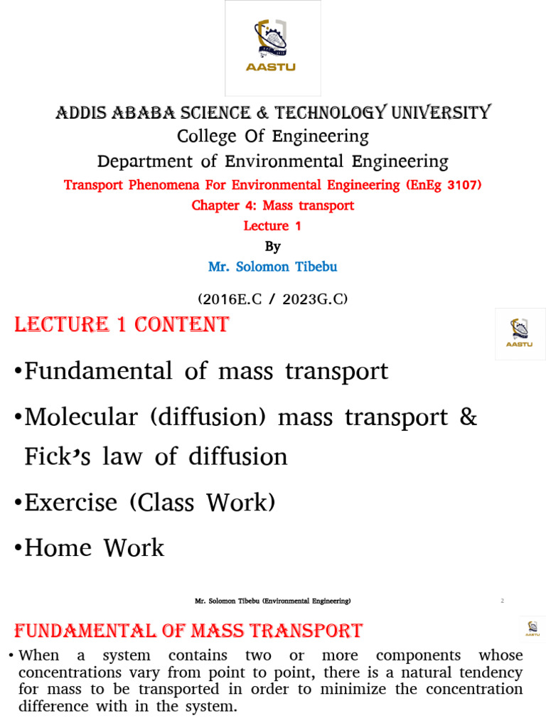 Chapter 4 Lecture 1 | PDF | Diffusion | Mass Transfer