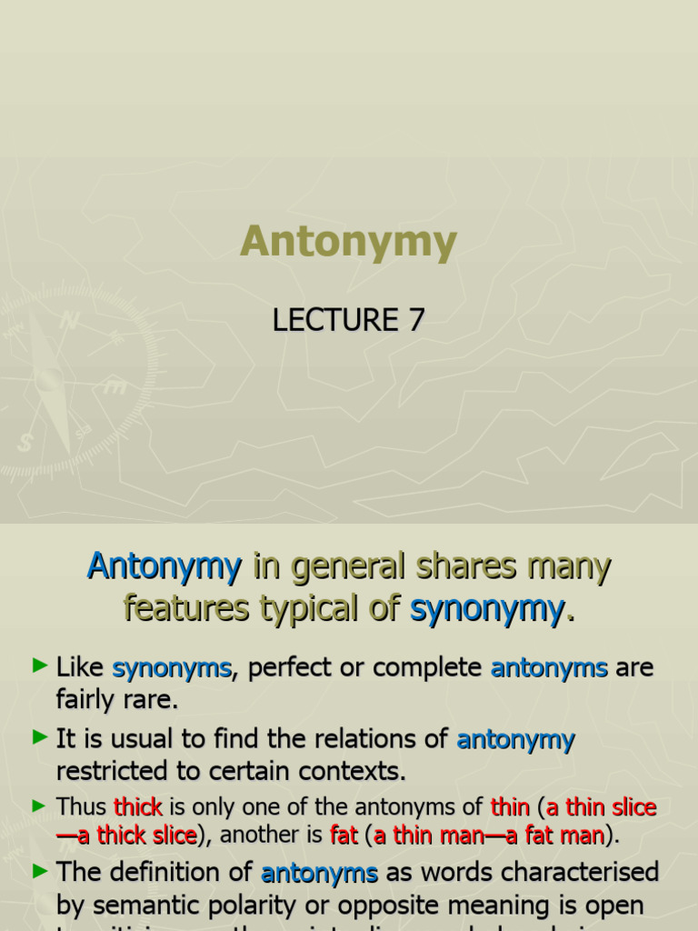 Lec7 Antonymy | PDF | Word | Semantics