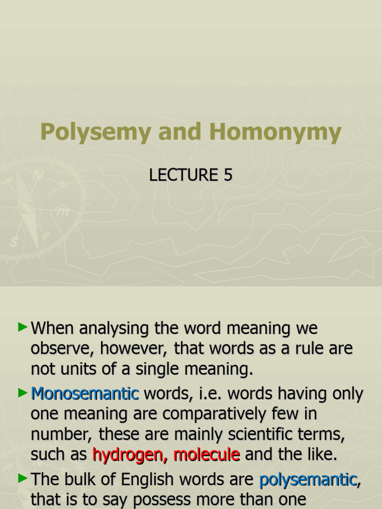 Lec5 Polysemy - Homonymy | Download Free PDF | Semantics | Word