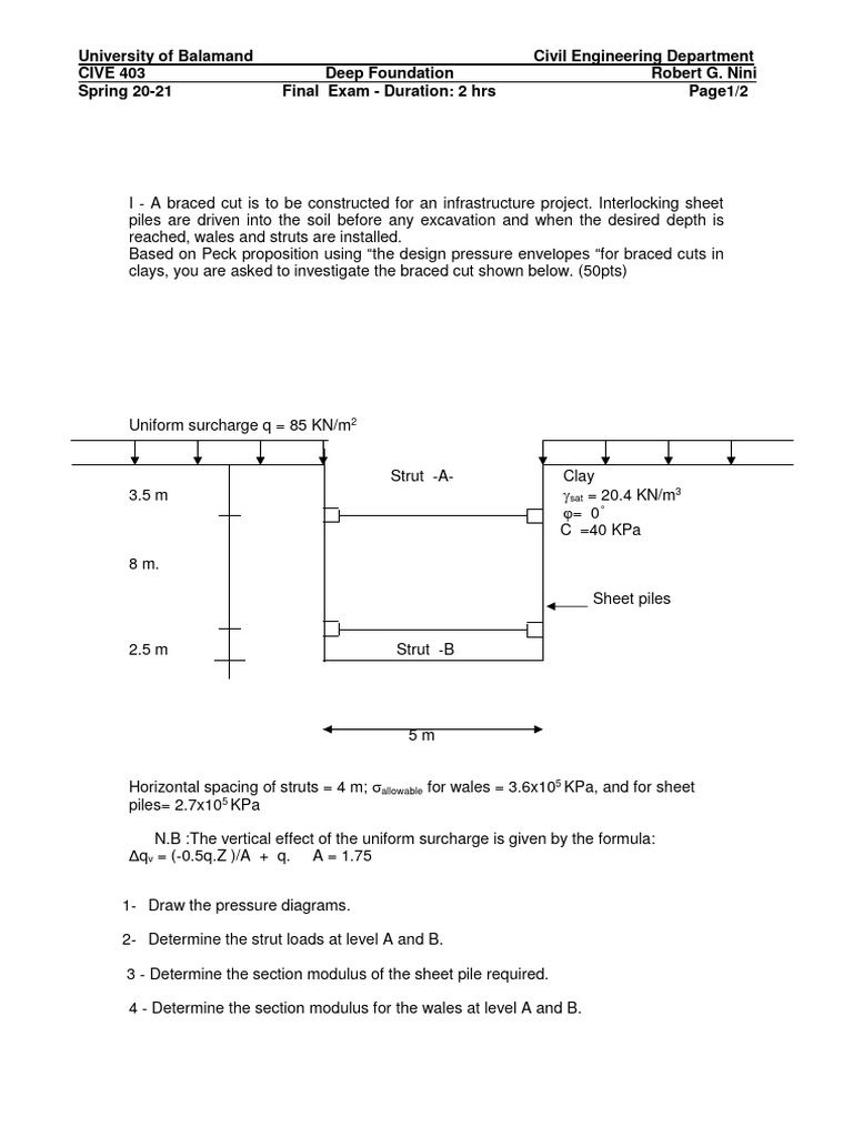 Deep Foundation Exam 3 Spring 20-21 | PDF | Deep Foundation | Civil ...