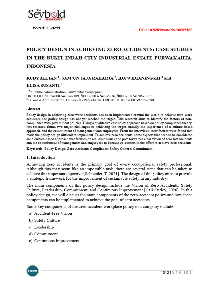 Policy Design in Achieving Zero Accidents: Case Studies in The Bukit Indah City Industrial ...