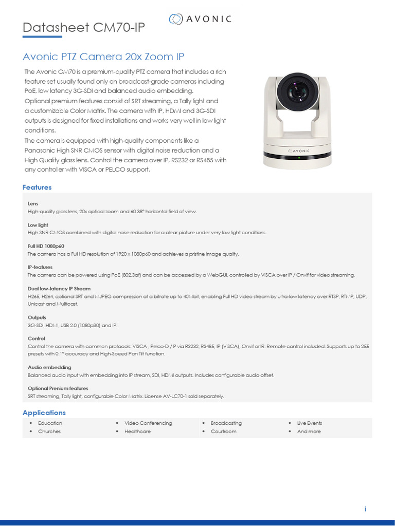 Datasheet AV CM70 IP v1.5 | PDF | Streaming Media | Hdmi