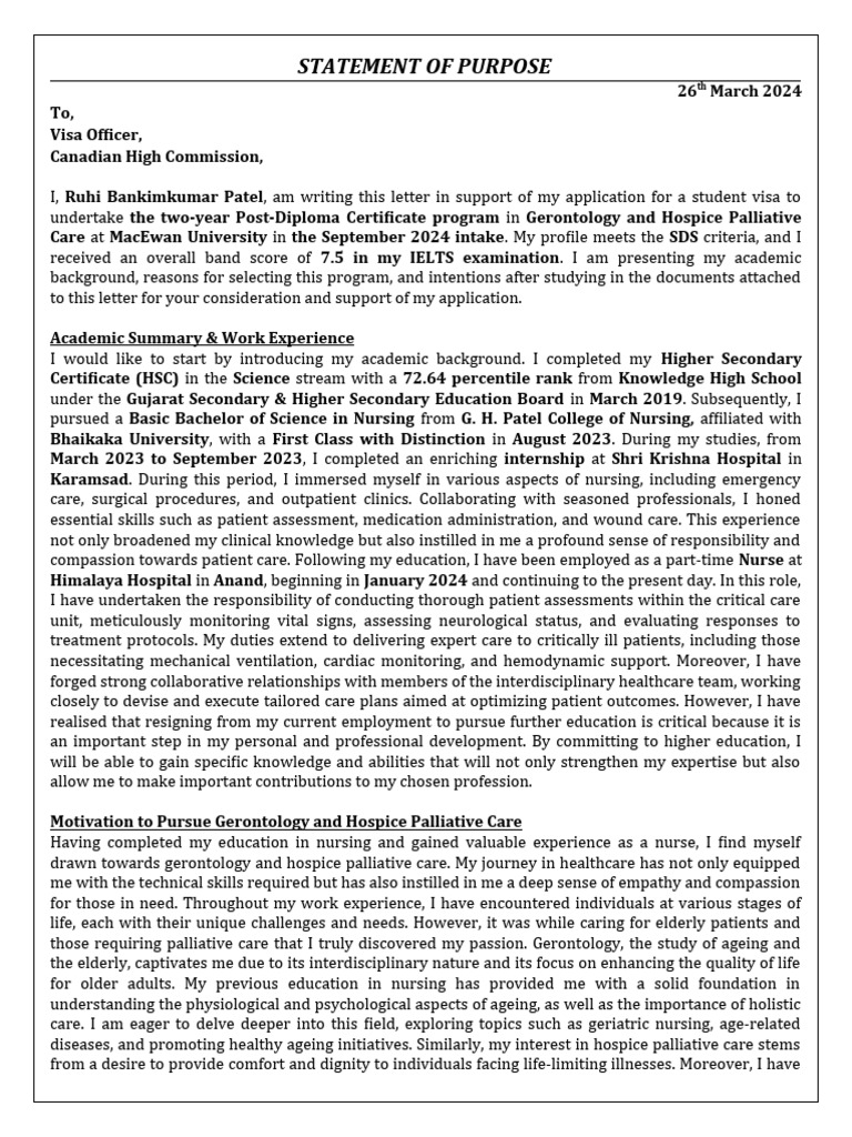 Statement of purposes sample | PDF | Palliative Care | Nursing