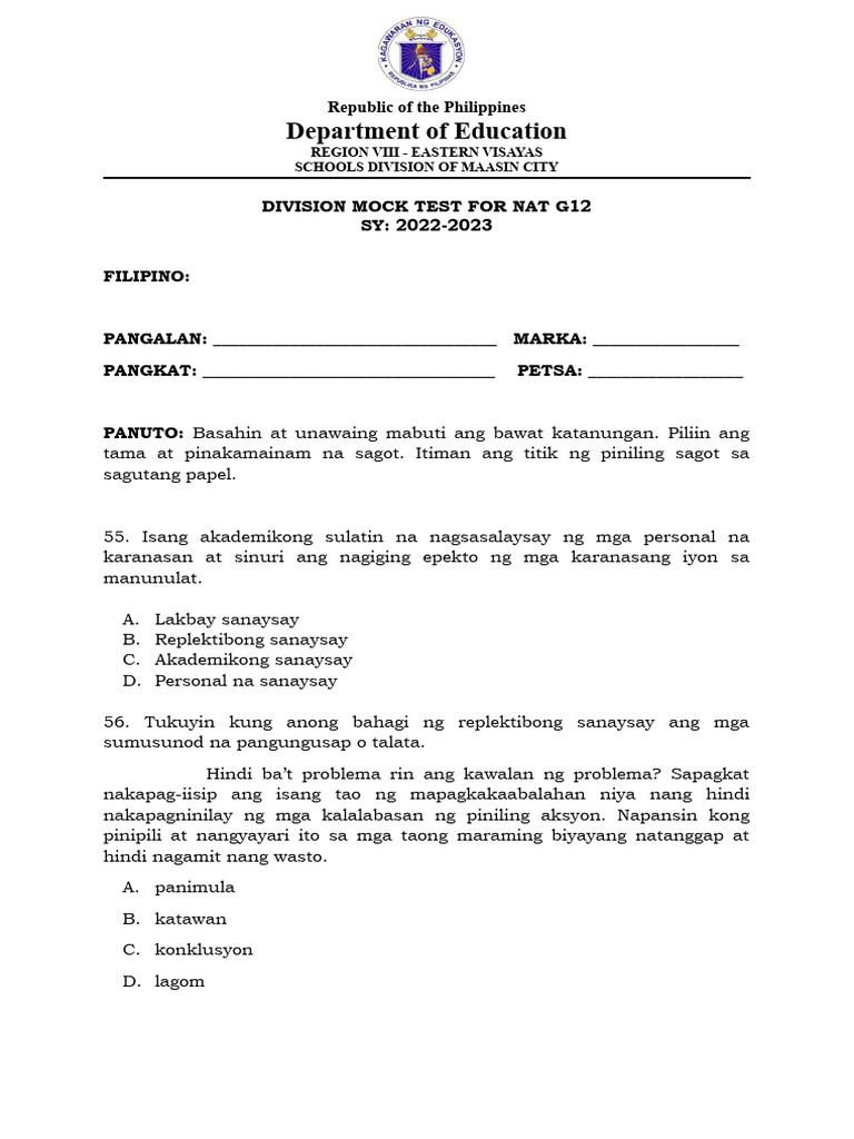 Wika-at-Komunikasyon-Filipino Questionnaire | PDF