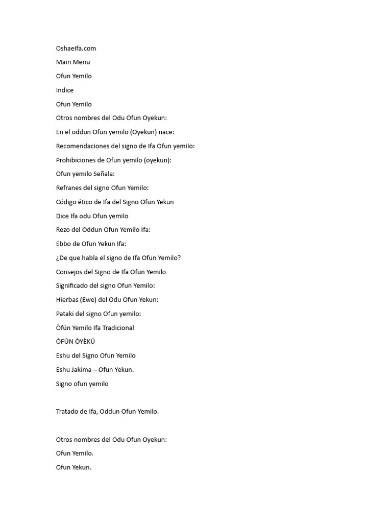Tratado de Ifa Ofun Yemilo | PDF | Religión étnica | Santeria