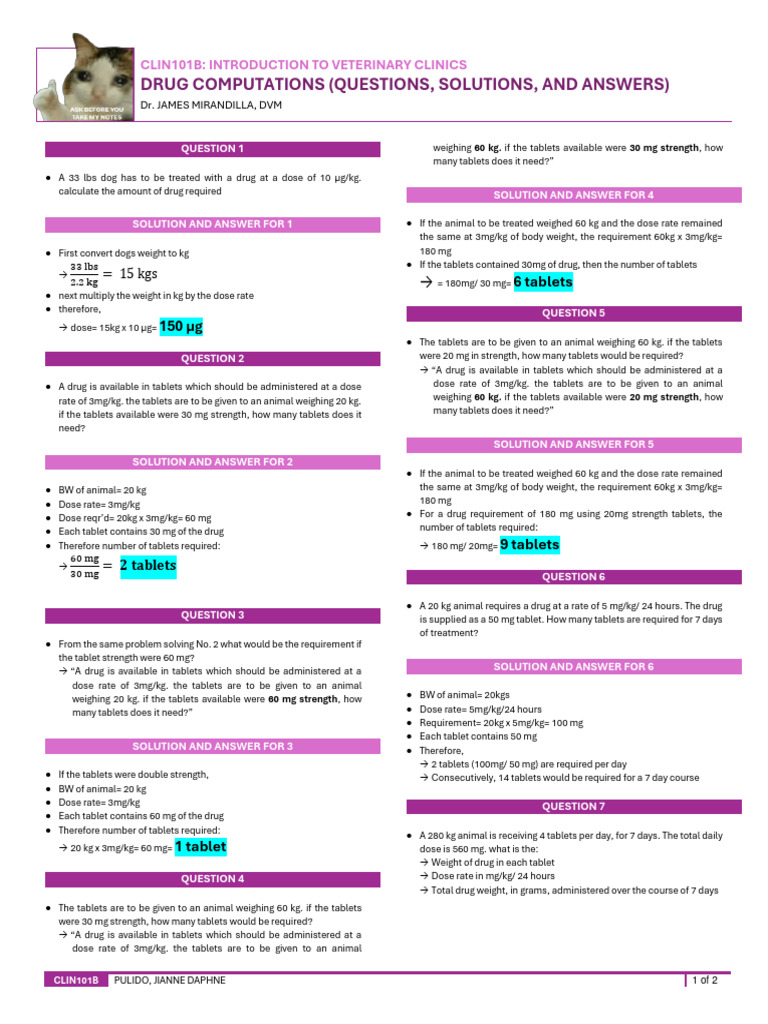 (CLIN101B) - Drug Computations | Download Free PDF | Dose (Biochemistry ...