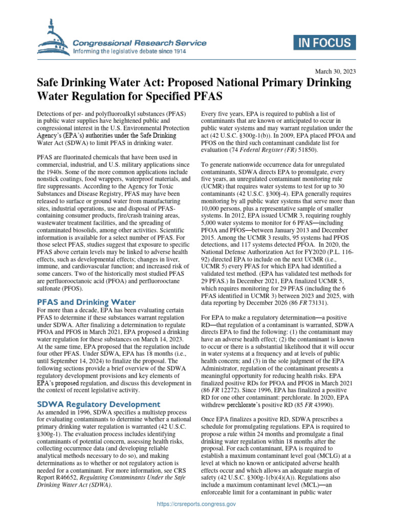 Proposed PFAS Regulation Under SDWA | PDF | Environmental Issues ...