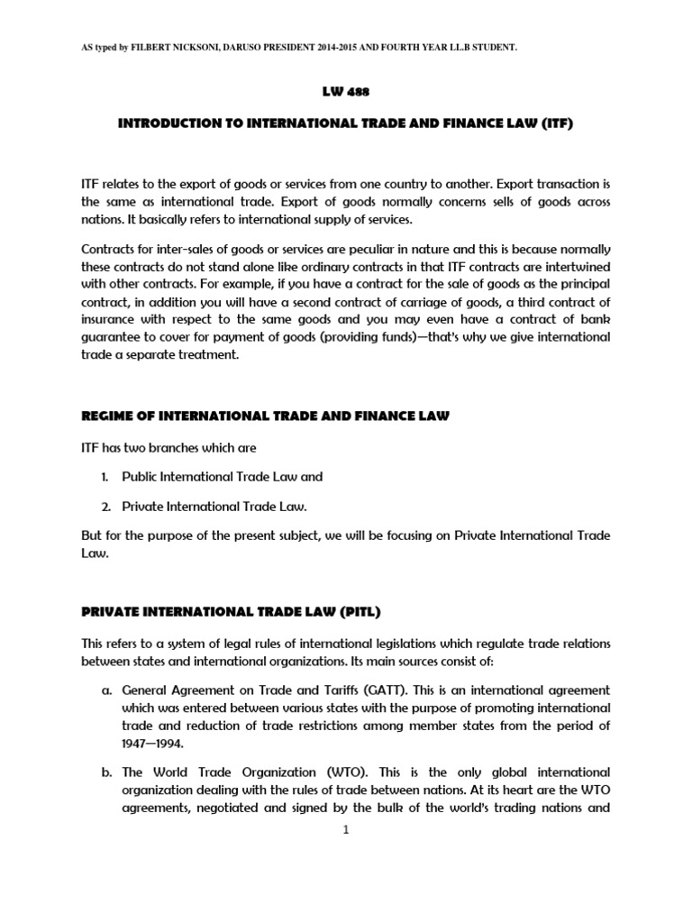 Introduction to International Trade Law | PDF | Finance & Money Management