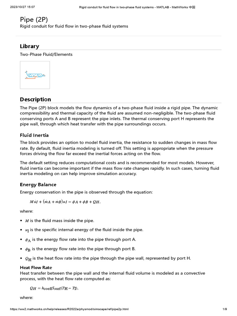 Rigid conduit for fluid flow in two-phase fluid systems - MATLAB ...