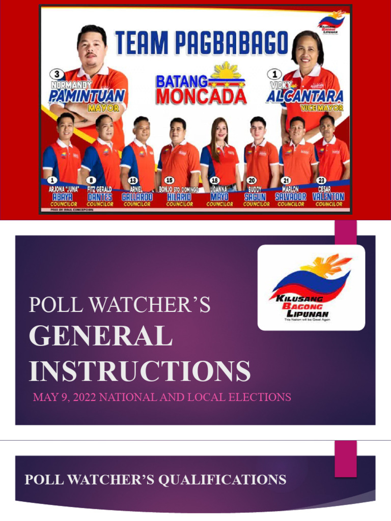 Poll Watcher Instructions for Elections | PDF | Voting | Elections