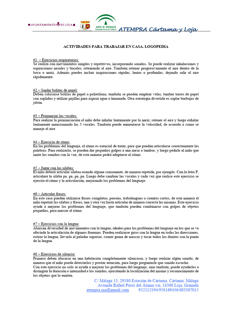 Ejercicios de Logopedia para Niños | PDF | Ritmo | Vocal