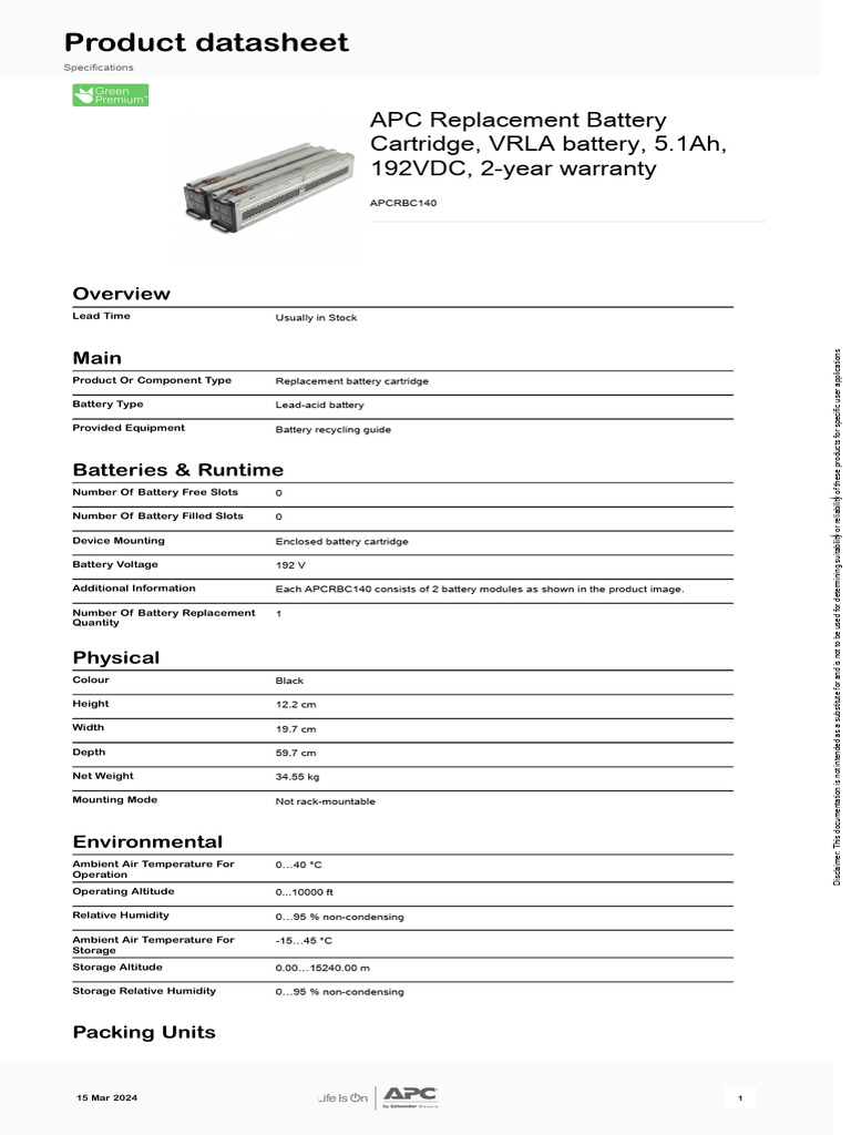 APC APCRBC140 Battery Specifications | PDF | Electrical Engineering ...