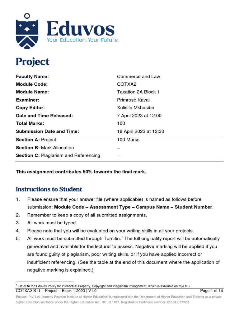 COTXA2-B11 - Project B1 2023 (V1.0) | PDF | Plagiarism | Taxes
