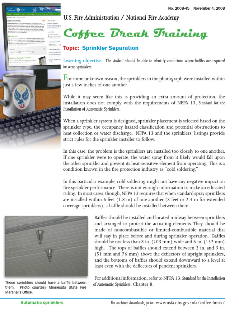 U S Fire Administration National Fire Academy Sprinkler Separation