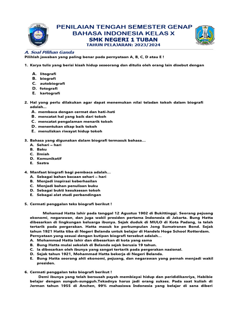 Soal PTS Genap 2024 Kelas X | PDF