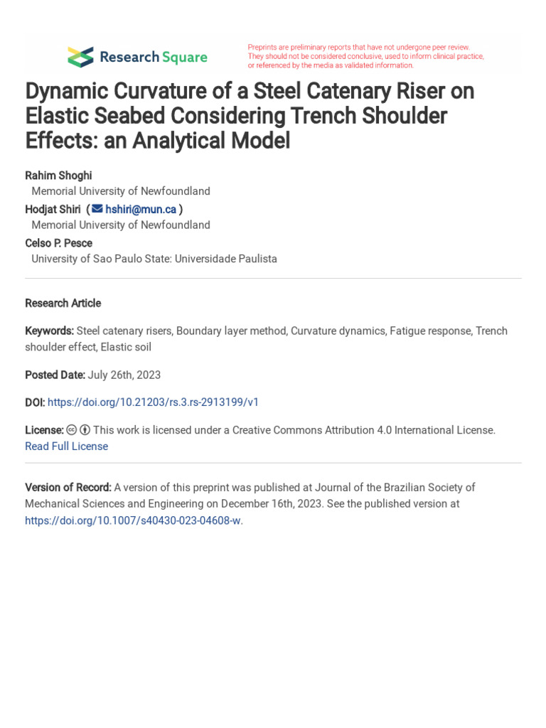 Dynamic Curvature of A Steel Catenary Riser On Elastic Seabed ...
