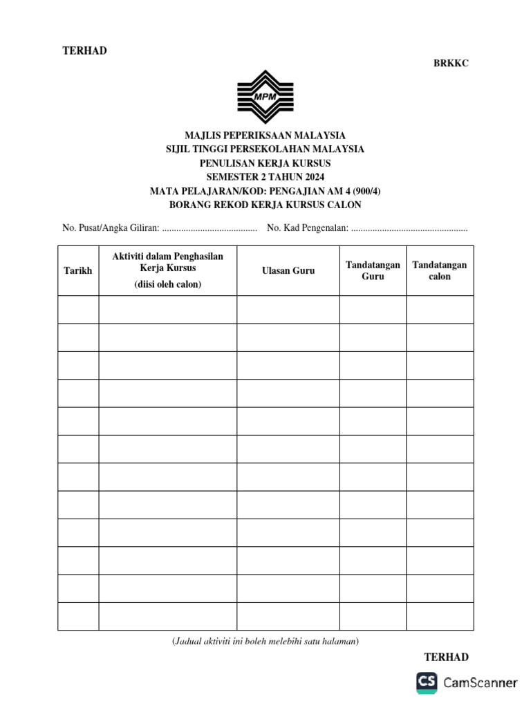 Borang KK PENGAJIAN AM (LAMPIRAN 3 2024) | PDF