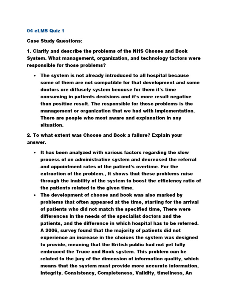 04 eLMS Quiz 1 - Copy | PDF | Governance | Health Care
