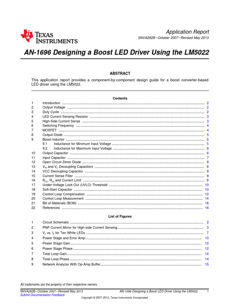 Designing A Boost LED Driver Using LM5022 | PDF | Capacitor | Mosfet