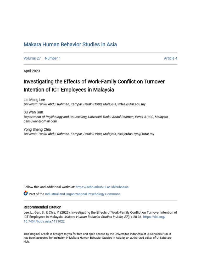 Work-Family Conflict and ICT Turnover | PDF | Data Analysis | Turnover ...
