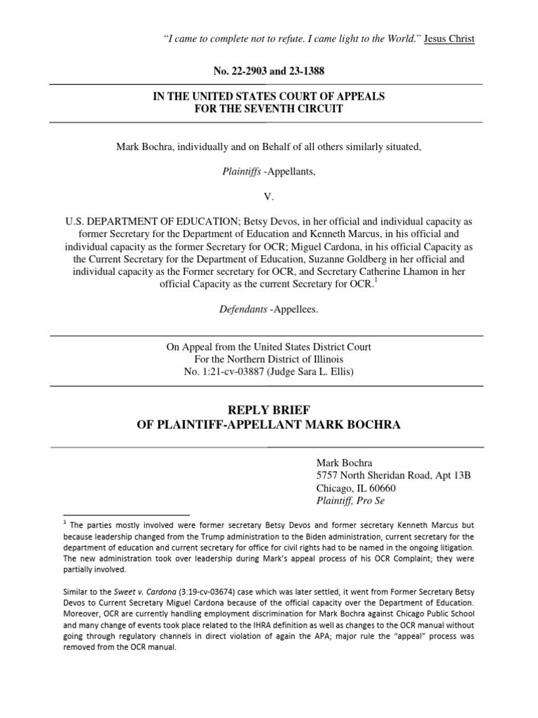 Bochra v. U.S. Department of Education (1:21-cv-03887) Reply Brief | PDF | Standing (Law) | Lawsuit