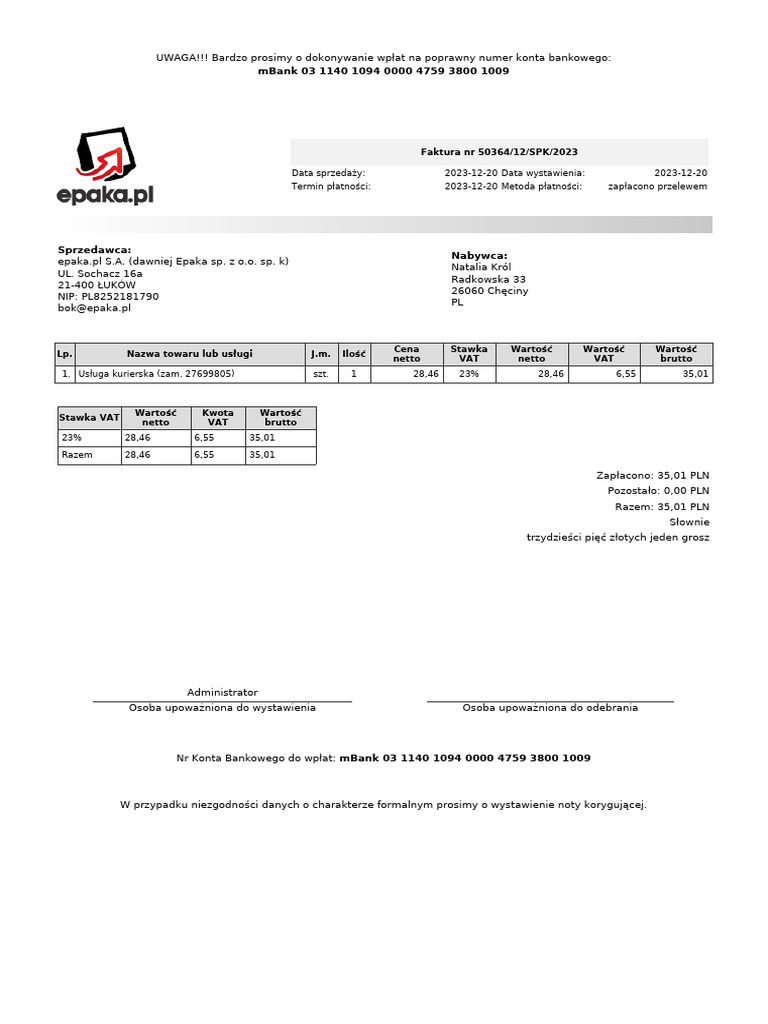 Faktura-50364 12 SPK 2023 - Oryginal | PDF