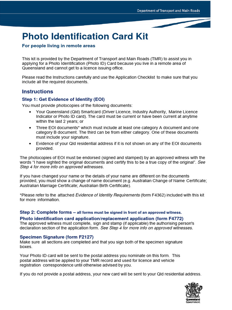Queensland Photo ID Card Application Guide | PDF | Identity Document ...