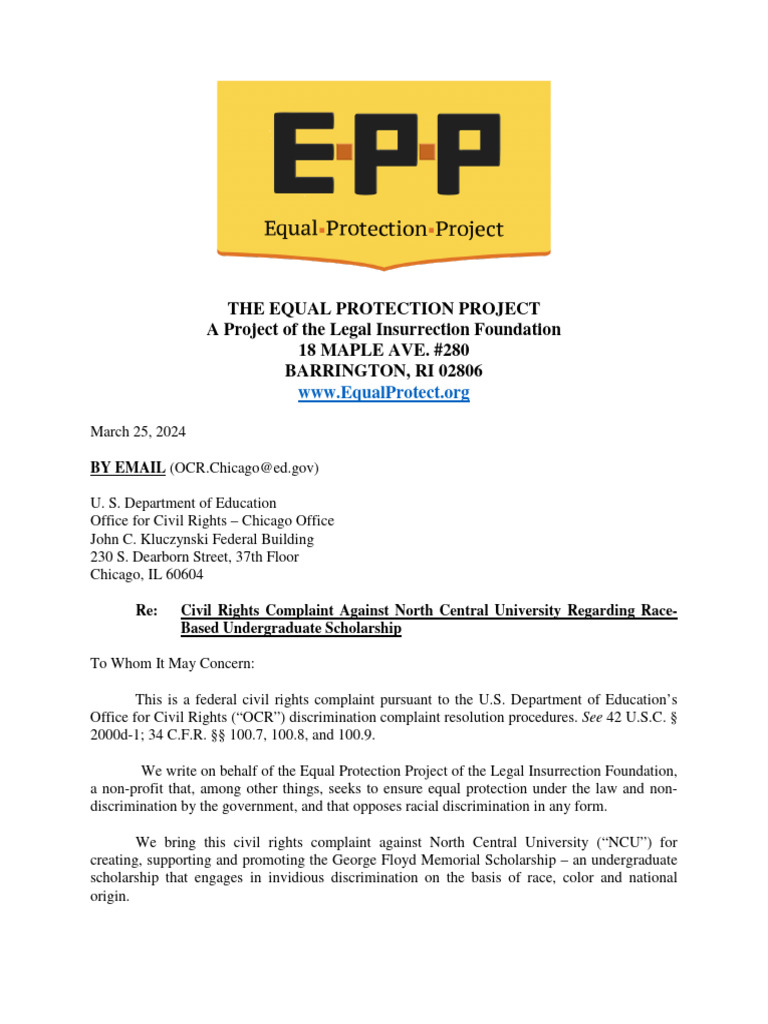 Equal Protection Project OCR complaint against North Central University ...