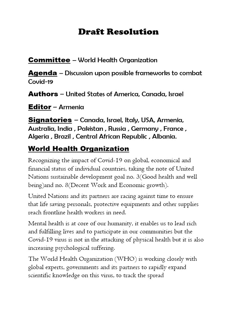 Draft Resolution | PDF | Clinical Medicine | Health Care