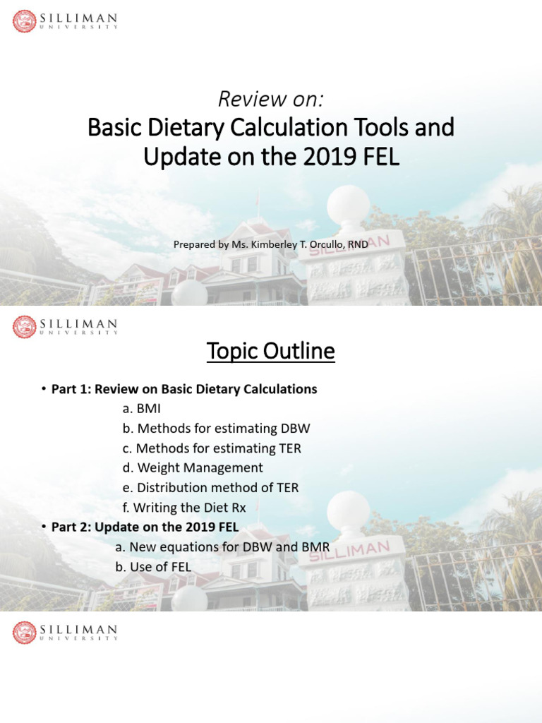 Review On Basic Dietary Calculation Tools and Update On The 2019 FEL ...