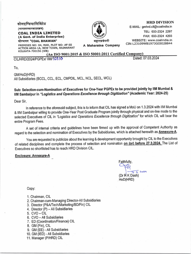 CIL HRD 2024 PGPEx IIM 16810 Dt. 07.03.2024-1 | PDF | Technology & Engineering