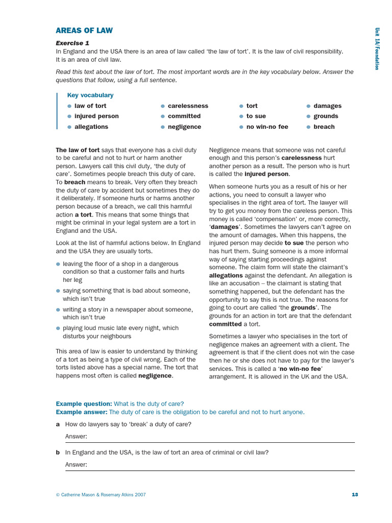 Coursebook Tort Law | PDF | Tort | Negligence