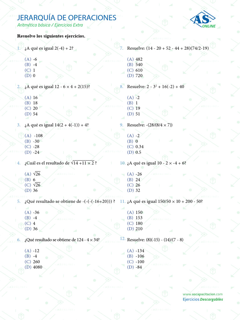 1.4 Ejercicios Jerarquía de Operaciones | PDF