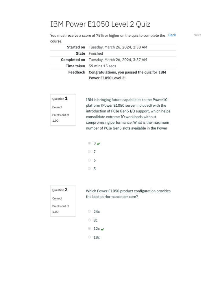 IBM Power E1050 Level 2 Quiz - Attempt Review | Download Free PDF | Cloud Computing | Virtualization