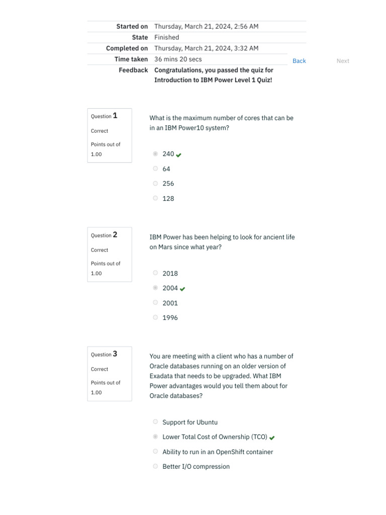 Introduction To IBM Power Level 1 Quiz - Attempt Review | PDF | Cloud Computing | Computer Data ...