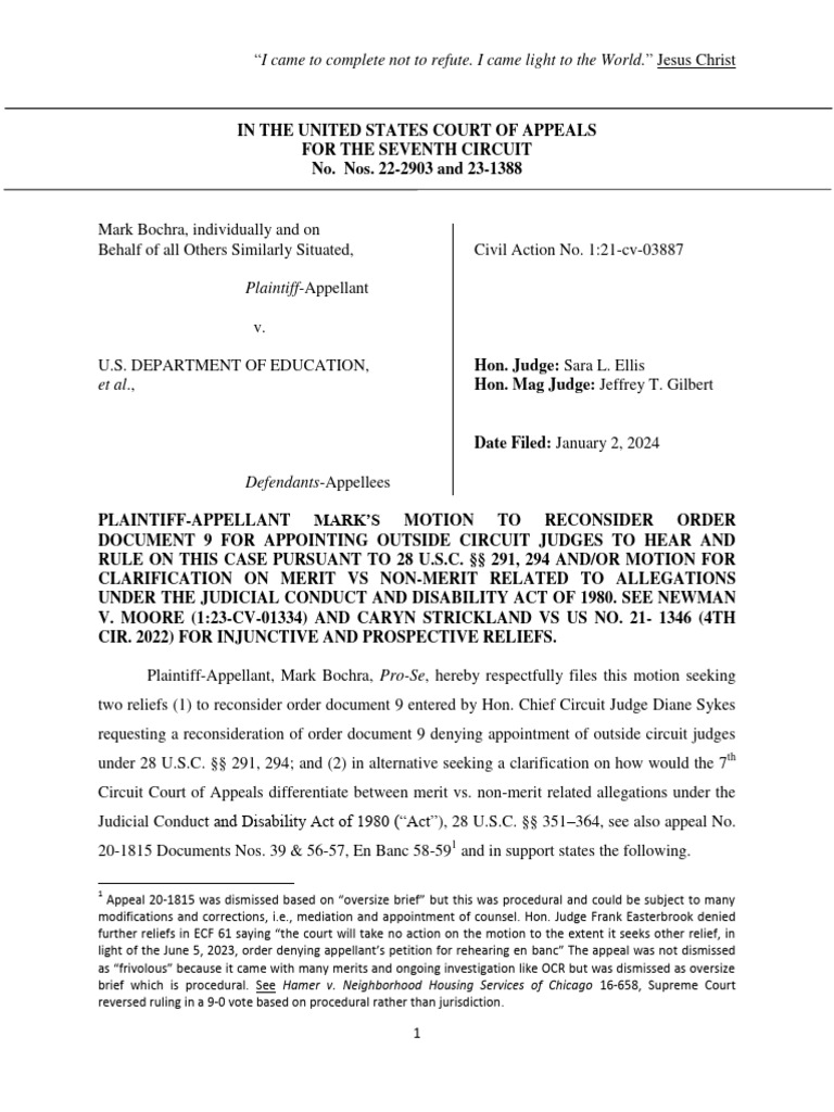 Motion To Reconsider Outside Circuit Judges in Bochra v. U.S ...