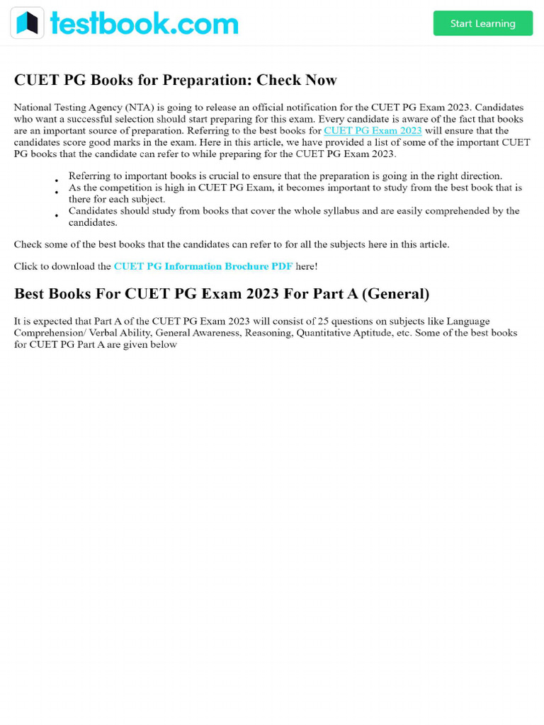 CUET PG Books For Preparation - Check Now | PDF