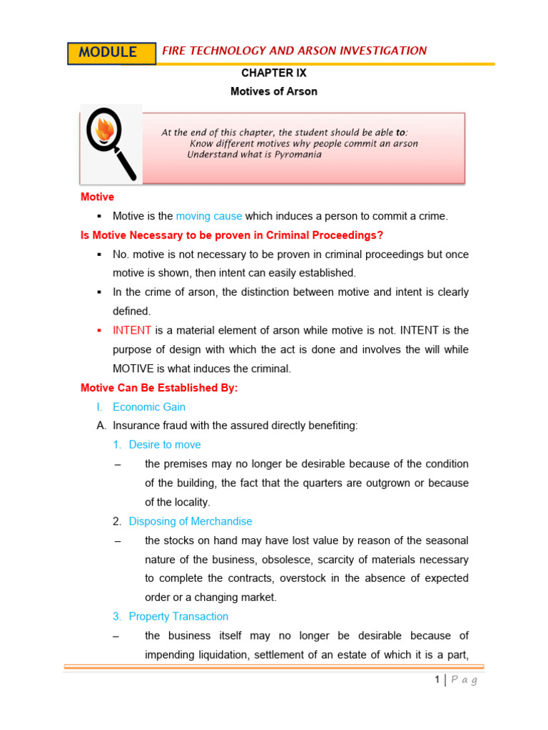 Chapter Ix - Motives of Arson | PDF | Arson | Crime & Violence