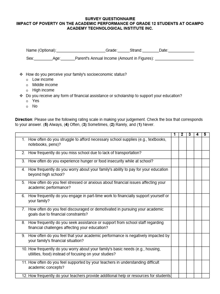 Survey Questionnaire | PDF