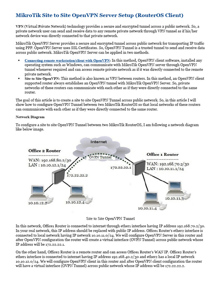 MikroTik Site to Site OpenVPN Server Setup | PDF | Computer Network | Ip Address